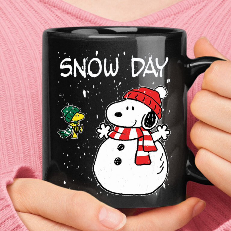 Snow Day Woodstock And Snowman Snoopy Mug - Hersmiles